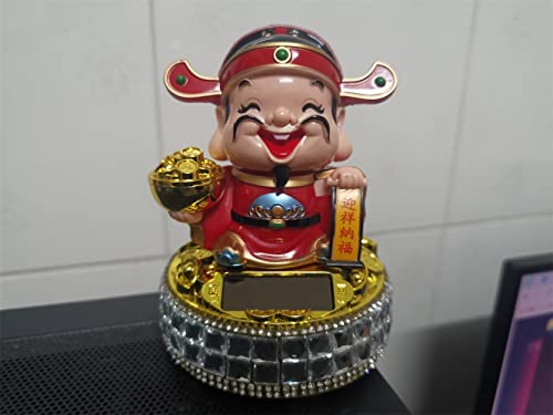 JIAQY Solar Bobbleheads Car Ornament Chinese CAI Shen Funny Cute Dashboard Bobble Head Decors God of Wealth