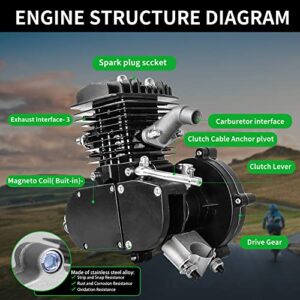 Afranti Bicycle Motor Kit 80cc, Motorized Bicycle Engine Kit 2 Stroke Petrol Gas Motor Engine Kit Fits Most 26" or 28" Bikes with V-Frame