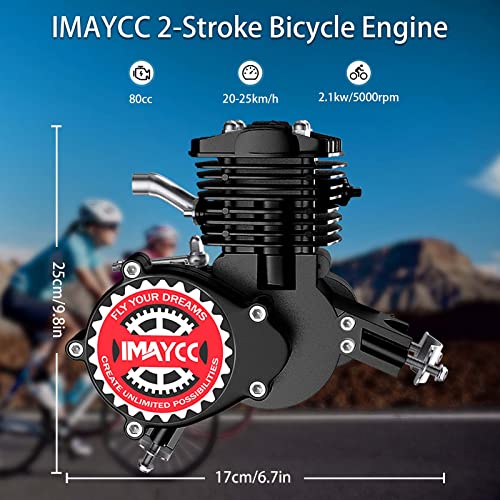 IMAYCC 80cc Bicycle Engine Kit, 2-Stroke Motorized Bicycle Kit Fit for 26-28" Bikes, Bike Motor Kit with Wired Digital Computer (Black)