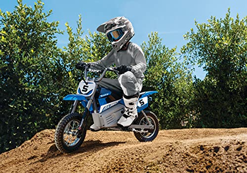 Razor MX350 Dirt Rocket Electric Motocross Off-road Bike for Age 13+, Up to 30 Minutes Continuous Ride Time, 12" Air-filled Tires, Hand-operated Rear Brake, Twist Grip Throttle, Chain-driven Motor