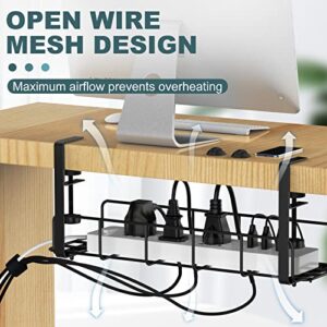 Under Desk Cable Management Tray, 15.7'' No Drill Steel Desk Cable Organizers, Wire Management Tray Cable Management Rack, Desk Cable Tray with Wire Organizer and Desk Cord Organizer