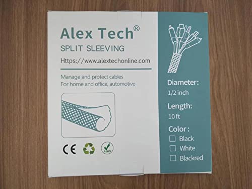 Alex Tech 10ft - 1/2 inch Cord Protector Wire Loom Tubing Cable Sleeve Split Sleeving for USB Cable Power Cord Audio Video Cable – Protect Cat from Chewing Cords - Black