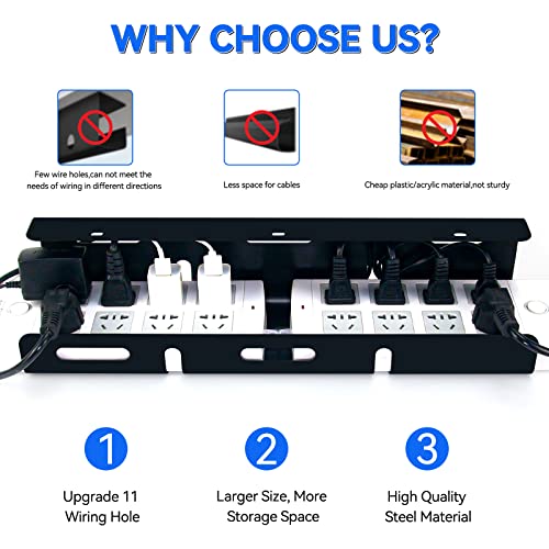 Under Desk Cable Management Tray 2 Pieces Steel Under Desk Wires Organizer Power Strip Management No Drill Under Table Organizer for Cable Storage Holder for Office Home Desk/Table（Premium Metal）