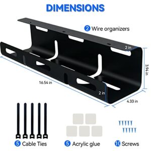 Under Desk Cable Management Tray 2 Pieces Steel Under Desk Wires Organizer Power Strip Management No Drill Under Table Organizer for Cable Storage Holder for Office Home Desk/Table（Premium Metal）