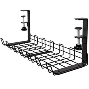 under desk cable management tray - no drilling, 16 x 6.3 x 7.6 inch high-capacity wire management under desk,cord management under desk with desk clamp,no damage to desk,fits most desks