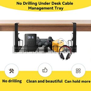 Under Desk Cable Management Tray - No Drilling, 16 x 6.3 x 7.6 inch High-Capacity Wire Management Under Desk,Cord Management Under Desk with Desk Clamp,No Damage to Desk,Fits Most Desks