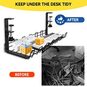 Under Desk Cable Management Tray - No Drilling, 16 x 6.3 x 7.6 inch High-Capacity Wire Management Under Desk,Cord Management Under Desk with Desk Clamp,No Damage to Desk,Fits Most Desks