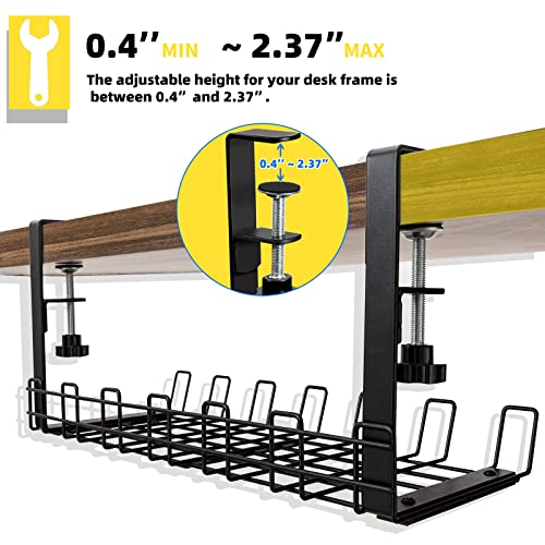 Under Desk Cable Management Tray - No Drilling, 16 x 6.3 x 7.6 inch High-Capacity Wire Management Under Desk,Cord Management Under Desk with Desk Clamp,No Damage to Desk,Fits Most Desks