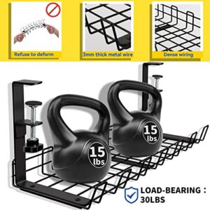 Under Desk Cable Management Tray - No Drilling, 16 x 6.3 x 7.6 inch High-Capacity Wire Management Under Desk,Cord Management Under Desk with Desk Clamp,No Damage to Desk,Fits Most Desks