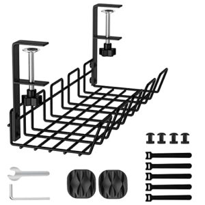 sllfly under desk cable management tray,wire management tray, desk organizers and storage,no drill steel desk cable organizers,desk cable management,cord management,under desk organizer(black)