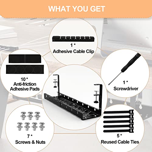 Shikha Cable Management Under Desk, Adjustable Cable Organizer with Adhesive Cable Holder Clips, Reused Cable Ties. Stable & Durable.(Black)