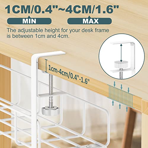 Under Desk Cable Management Tray, 15.7'' White No Drill Steel Desk Cable Organizers, Wire Management Tray Cable Management Rack, Desk Cable Tray with Wire Organizer and Desk Cord Organizer