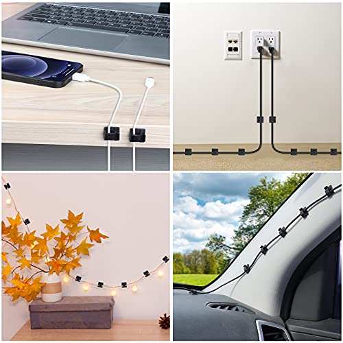 100 PCS Adhesive Cable Clips (Large, White&Black), Upgraded Wall Wire Holder Cord Organizer for Cable Management Under Desk, Light Clips Hooks for LED, HDMI, Eetension Cord, Powder Cable