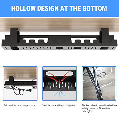 2PACKS Cable Management Under Desk Tray Adjustable Large Under Table Cord Wire Organizer for Standing Desk