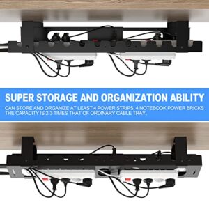 2PACKS Cable Management Under Desk Tray Adjustable Large Under Table Cord Wire Organizer for Standing Desk