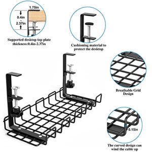 Quszmd Under Desk Cable Management Tray No Drill - Under Desk Cable Organizer for Wire Management. Super Sturdy Desk Cable Rack .Standing Desk Cable Management (16" Black Wire Tray)