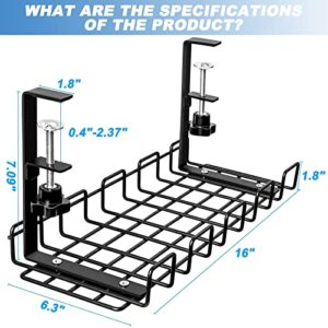 Quszmd Under Desk Cable Management Tray No Drill - Under Desk Cable Organizer for Wire Management. Super Sturdy Desk Cable Rack .Standing Desk Cable Management (16" Black Wire Tray)