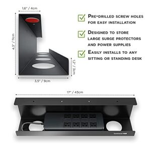 Under Desk Cable Management Tray - No Drill Cable Management for Glass Desk. Under Desk Cable Organizer for Wire Management. Perfect Standing Desk Cable Management Rack (Black Wire Tray - Single 17'')