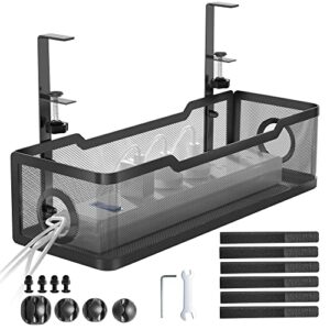 under desk cable management tray black, cinati cable management under desk no drill, cable tray with clamp for desk wire management,desk cable management box for office, home - no damage to desk