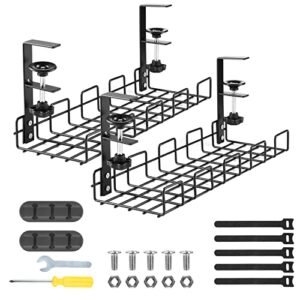 effortless cable management under desk - no drill cord organizer tray for home and office pcs - desk cable management rack with no damage to desk (2packs)