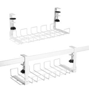 under desk cable management tray, 40cm upgraded no holes to drill under desk cord fodable clamp organizer for wire management metal holder for home, office and kitchen (1 pack, white)