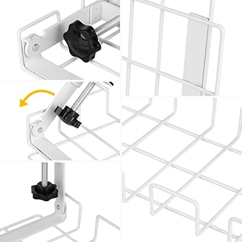 Under Desk Cable Management Tray, 40cm Upgraded No Holes to Drill Under Desk Cord Fodable Clamp Organizer for Wire Management Metal Holder for Home, Office and Kitchen (1 Pack, White)