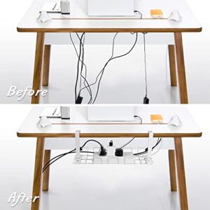 Under Desk Cable Management Tray, 40cm Upgraded No Holes to Drill Under Desk Cord Fodable Clamp Organizer for Wire Management Metal Holder for Home, Office and Kitchen (1 Pack, White)