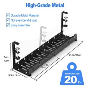 Vovapis Cable Management Under Desk, Retractable Cord Organizer for Desk, No Drill No Damage, Sturdy Metal Wire Organizer Under Desk with Clamp for Office Home, 11.8"-21.6"*4.7"7.5", Black Raceway