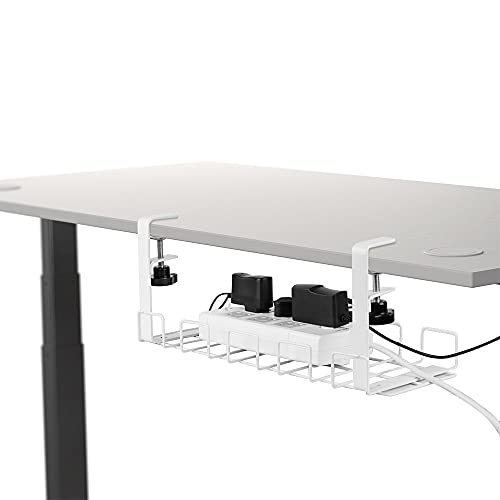 Under Desk Cable Management Tray 2 Packs, 40 cm Under Desk Cord Organizer with Clamp Mount System for Wire Management, Metal Wire Cable Holder for Desks, Offices and Kitchens, No Need to Drill Holes