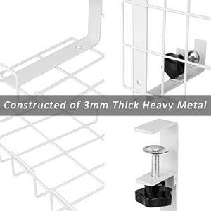 Under Desk Cable Management Tray 2 Packs, 40 cm Under Desk Cord Organizer with Clamp Mount System for Wire Management, Metal Wire Cable Holder for Desks, Offices and Kitchens, No Need to Drill Holes