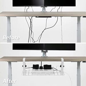 Under Desk Cable Management Tray 2 Packs, 40 cm Under Desk Cord Organizer with Clamp Mount System for Wire Management, Metal Wire Cable Holder for Desks, Offices and Kitchens, No Need to Drill Holes