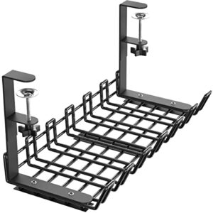 biwist under desk cable management tray, metal no drill under desk cord management with clamp, wire organizer under desk, under table cable management rack, fits most desk.