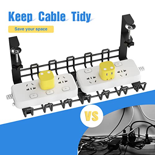 BIWIST Under Desk Cable Management Tray, Metal No Drill Under Desk Cord Management with Clamp, Wire Organizer Under Desk, Under Table Cable Management Rack, Fits Most Desk.