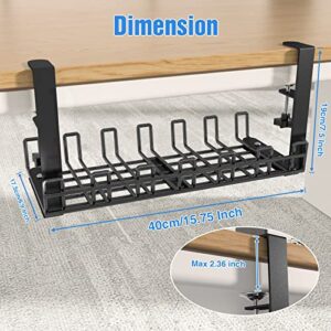 BIWIST Under Desk Cable Management Tray, Metal No Drill Under Desk Cord Management with Clamp, Wire Organizer Under Desk, Under Table Cable Management Rack, Fits Most Desk.