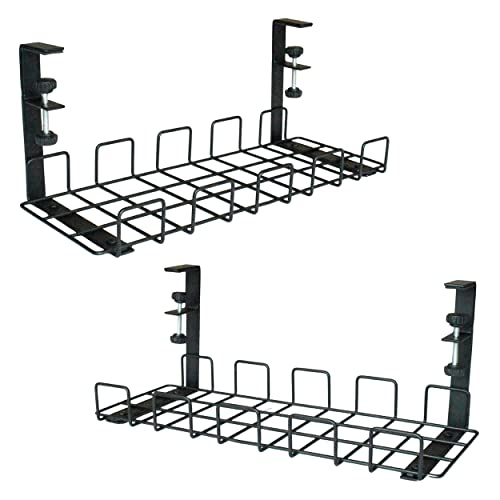 No Drill Under Desk Cable Management Tray 2 Pack, Under Desk Cord Organizer, Metal Wire Cable Holder for Desks and Offices, No Need to Drill Holes