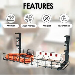 No Drill Under Desk Cable Management Tray 2 Pack, Under Desk Cord Organizer, Metal Wire Cable Holder for Desks and Offices, No Need to Drill Holes