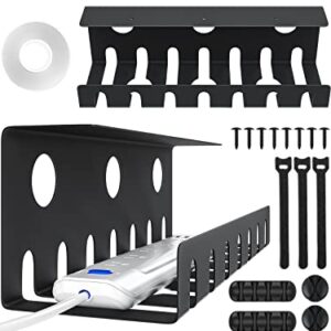 Under Desk Cable Management Tray 2 Pack, Metal Cable Tray Basket for Wire Management, No Drill/Drill PC Cord Organizer for Home Office Computer Desk Cable Hider, 15.75x4.72x4.72in, Black Raceway