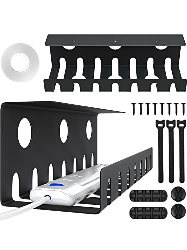 Under Desk Cable Management Tray 2 Pack, Metal Cable Tray Basket for Wire Management, No Drill/Drill PC Cord Organizer for Home Office Computer Desk Cable Hider, 15.75x4.72x4.72in, Black Raceway