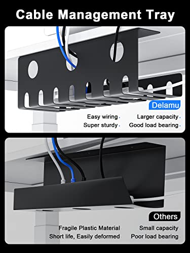 Under Desk Cable Management Tray 2 Pack, Metal Cable Tray Basket for Wire Management, No Drill/Drill PC Cord Organizer for Home Office Computer Desk Cable Hider, 15.75x4.72x4.72in, Black Raceway