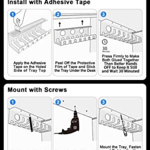 Under Desk Cable Management Tray 2 Pack, Metal Cable Tray Basket for Wire Management, No Drill/Drill PC Cord Organizer for Home Office Computer Desk Cable Hider, 15.75x4.72x4.72in, Black Raceway