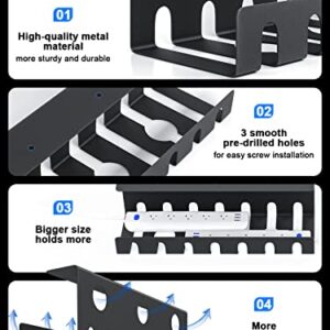 Under Desk Cable Management Tray 2 Pack, Metal Cable Tray Basket for Wire Management, No Drill/Drill PC Cord Organizer for Home Office Computer Desk Cable Hider, 15.75x4.72x4.72in, Black Raceway