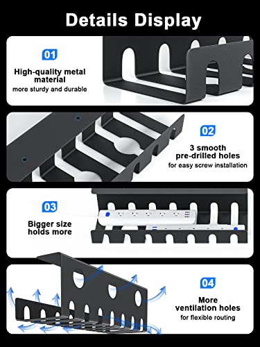 Under Desk Cable Management Tray 2 Pack, Metal Cable Tray Basket for Wire Management, No Drill/Drill PC Cord Organizer for Home Office Computer Desk Cable Hider, 15.75x4.72x4.72in, Black Raceway