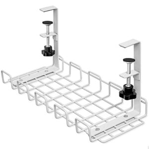 quszmd under desk cable management tray no drill - under desk cable organizer for wire management. super sturdy desk cable rack .standing desk cable management (16" black wire tray)