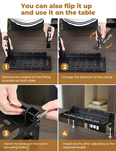 yamagahome Under Desk Cable Management Tray, 14"-21" Retractable Cord Organizer for Desk, No Drill Cable Tray Basket for Wire Management, Sturdy Metal Cable Management with Clamp for Home Office