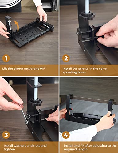 yamagahome Under Desk Cable Management Tray, 14"-21" Retractable Cord Organizer for Desk, No Drill Cable Tray Basket for Wire Management, Sturdy Metal Cable Management with Clamp for Home Office