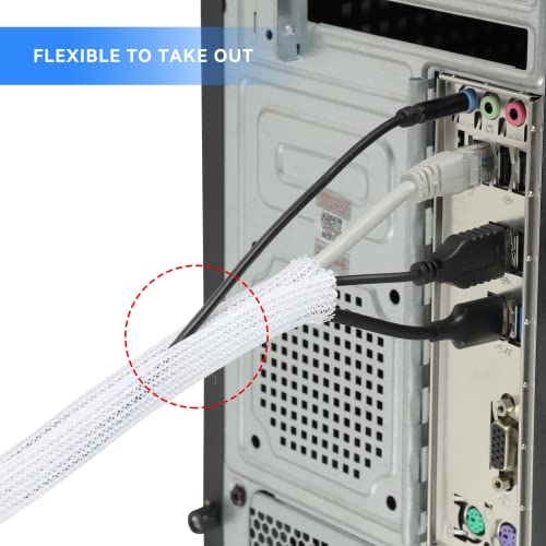 White Cable Sleeve Cover, 10ft - 1.5inch, AGPTEK Cord Management System for Desk PC TV Computer Projector Wires Protection and Organization, Home, Theater and Office, White