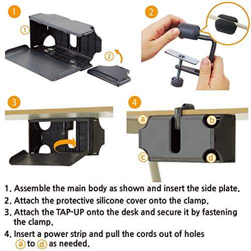 POINT & EDGE TAP-UP Cable Box, Desk Mounted Cable Management Box, Cord Organizer - Easy to Install Without Drilling Any Holes to Your Desk (Grey)