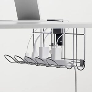 carryup - desk cable management under desk tray cord organizer for desk hider basket rack organizer computer cord organizer wires clamp no drill as seen on kickstarter (grey, powder coated metal)