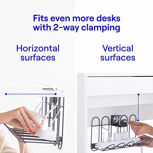 CarryUp - Desk Cable Management Under Desk Tray Cord Organizer for Desk Hider Basket Rack Organizer Computer Cord Organizer Wires clamp No Drill As Seen On Kickstarter (Grey, Powder Coated Metal)