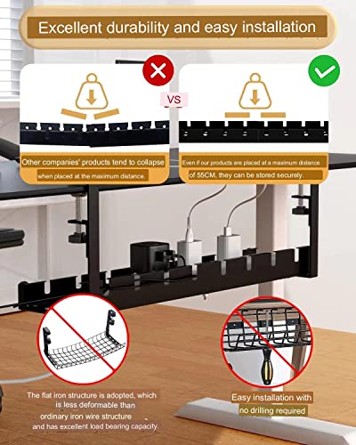 desktop cable management –under desk cable with Adhesive Cable Clips, Cable Hooks, Hook and Loop Cable Holder – Cord Organizer for Desk, Reception, Office – Adjustable Wire Holder (Black)